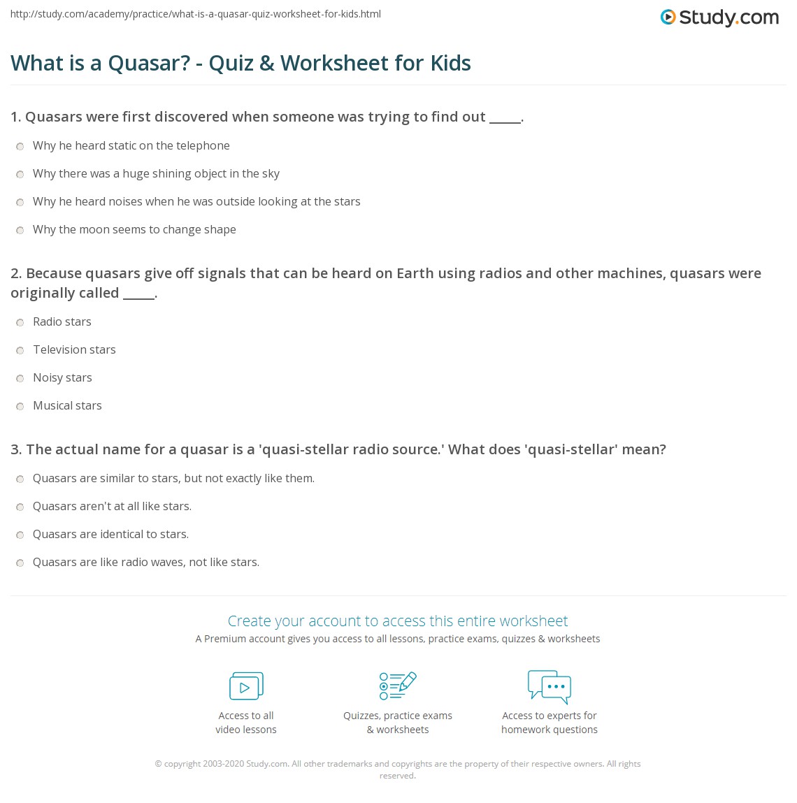 What is a Quasar? - Quiz & Worksheet for Kids | Study.com