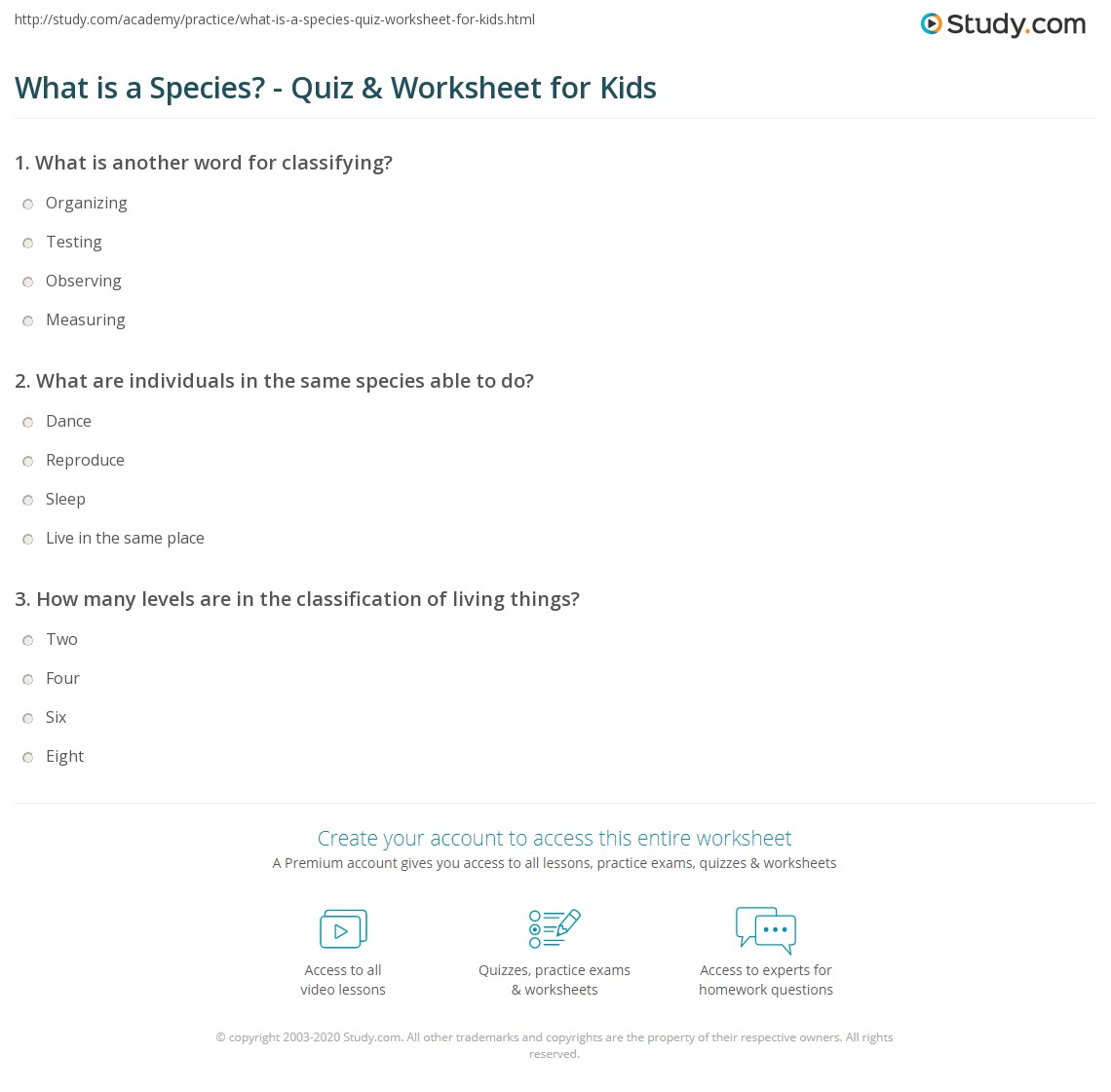 What is a Species? - Quiz & Worksheet for Kids | Study.com