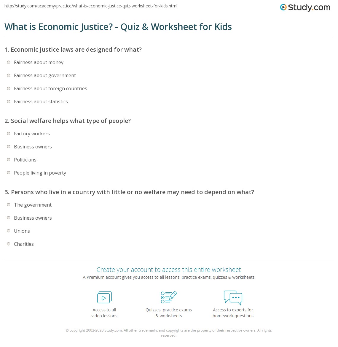 What is Economic Justice? - Quiz & Worksheet for Kids | Study.com