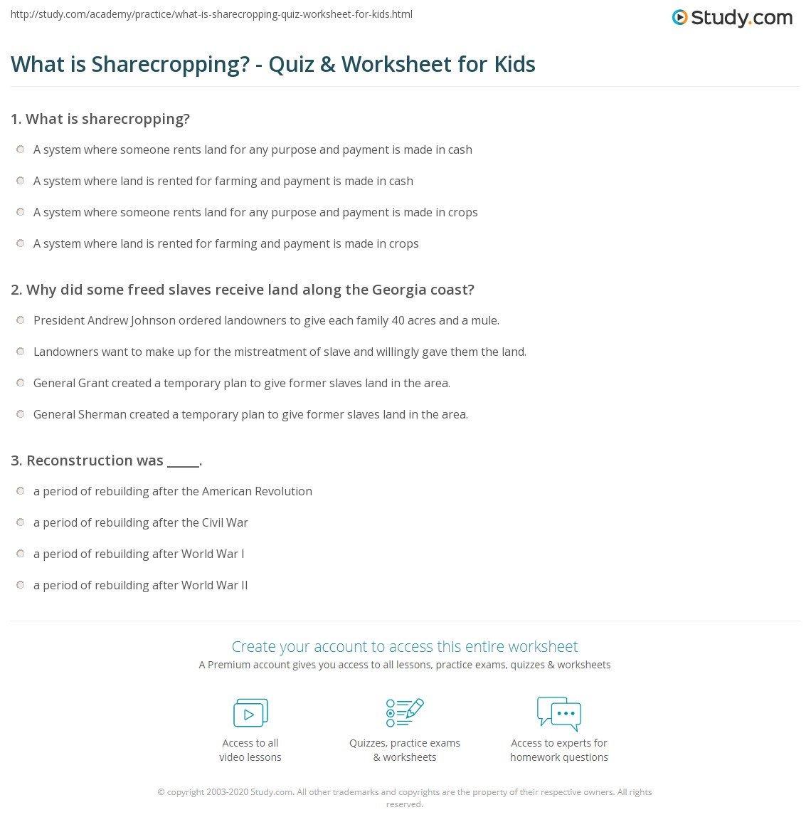 What is Sharecropping? - Quiz & Worksheet for Kids | Study.com