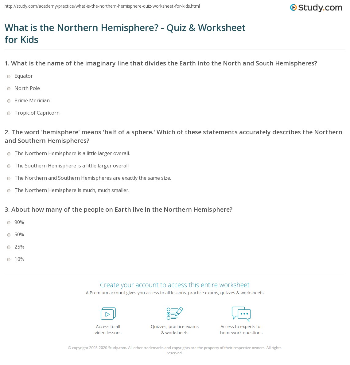 What is the Northern Hemisphere? - Quiz & Worksheet for Kids | Study.com