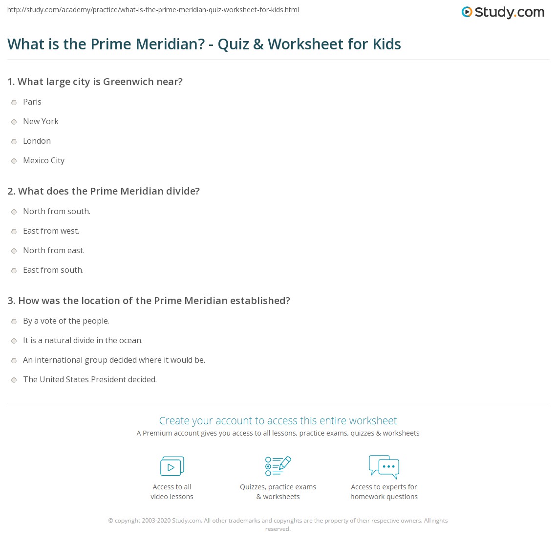 What is the Prime Meridian? - Quiz & Worksheet for Kids | Study.com
