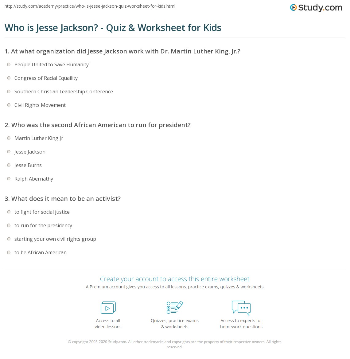 Who is Jesse Jackson? - Quiz & Worksheet for Kids | Study.com
