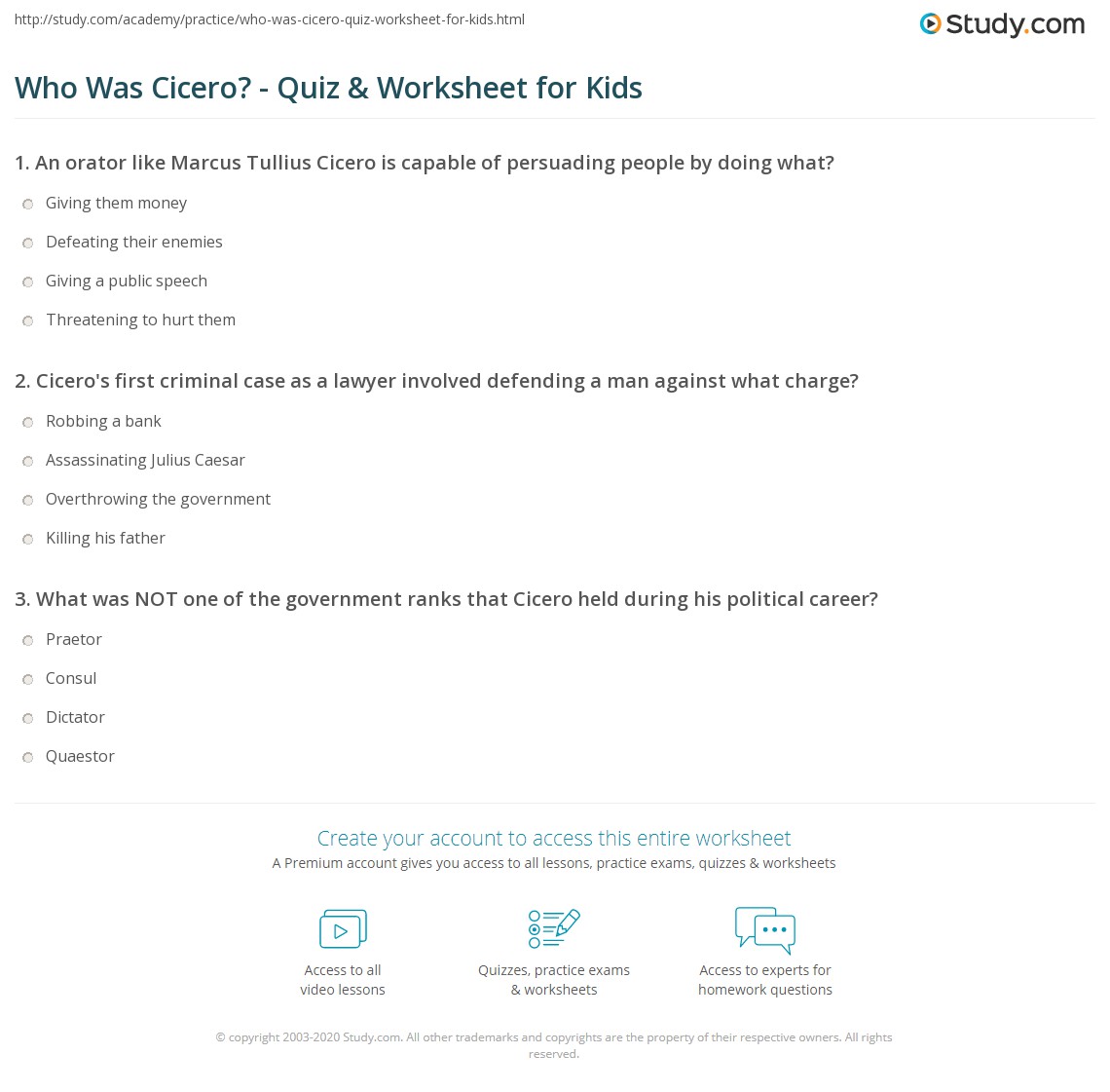 Who Was Cicero? - Quiz & Worksheet for Kids | Study.com