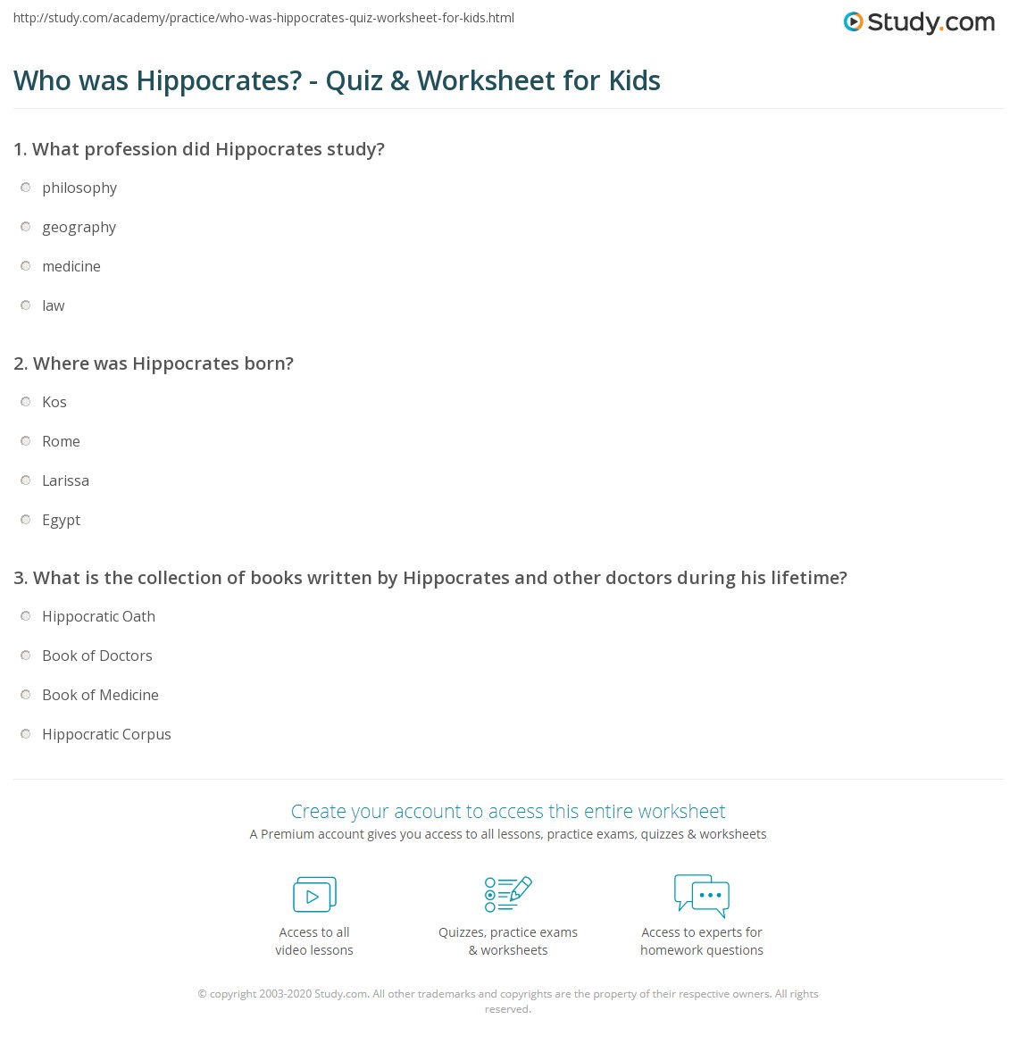 Who was Hippocrates? - Quiz & Worksheet for Kids | Study.com