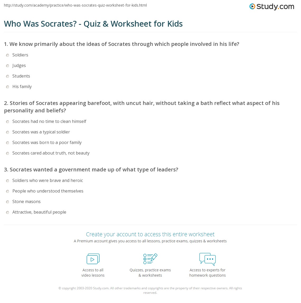 Who Was Socrates? - Quiz & Worksheet for Kids | Study.com