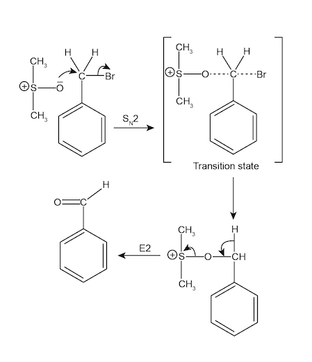 Benzyl bromide is converted into benzaldehyde by heating in dimethyl ...