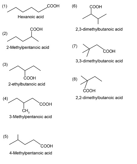 Draw and name the following. The eight carboxylic acids with the formula C_6H_12O_2. | Study.com