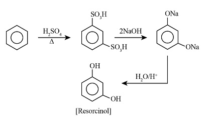 How would you synthesize the resorcinol starting from benzene? | Study.com