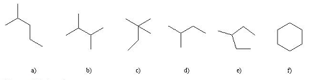 Which of the line-angle diagrams are isomers of n-hexane? Choose all ...