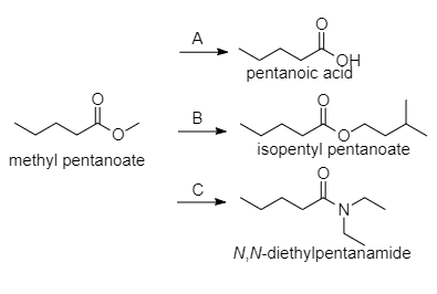 Give the major organic product of each reaction of methyl pentanoate ...