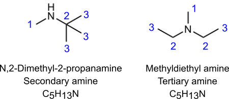 Compounds W and X have the molecular formula C_5H_{13}N. Each has three ...