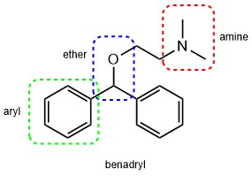 What are the functional groups found in Benadryl? | Study.com