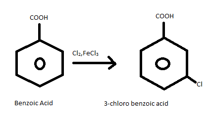 Draw the product(s) of reaction of the compound below ( Benzoic Acid ) with Cl2, FeCl3. | Study.com