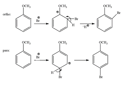 Draw the mechanism (curved arrow formalism) of anisole's electrophilic ...