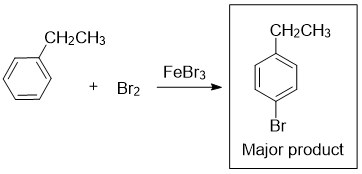 What is the major product of the following reaction? Reactant: FeBr3 ...