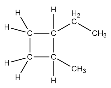 Draw the structural formula for 1-ethyl-2-methylcyclobutane. | Study.com