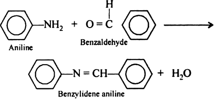 The reaction of aniline with benzaldehyde affords a diphenyl imine ...