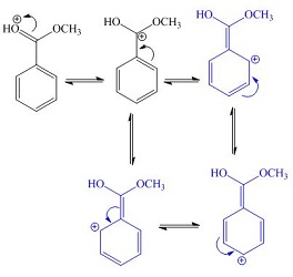 In acidic solution methyl benzoate is protonated as shown in the ...