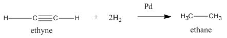 Draw the product of the complete hydrogenation of ethyne. Be sure to ...