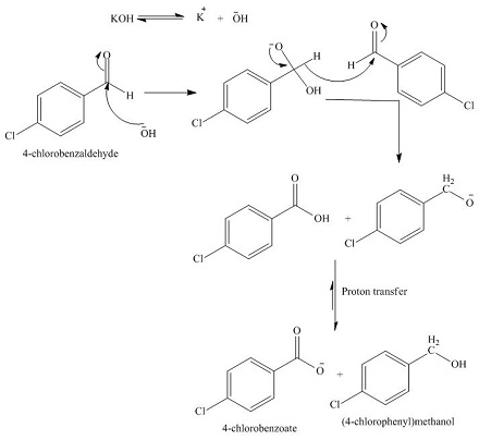 4-chlorobenzaldehyde is treated with KOH in alcohol as to yield two ...