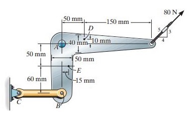 The bell crank in figure below is pinned at A and supported by a short ...