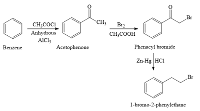 How can 1-bromo-2-phenylethane be prepared form benzene? | Study.com