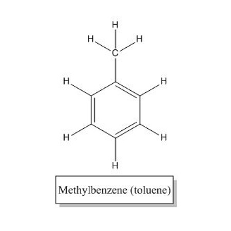 Draw the aromatic compound toluene (methylbenzene). Show all hydrogen ...