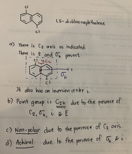 1,5-dichloronaphthalene a) sketch the molecule, show position of the ...