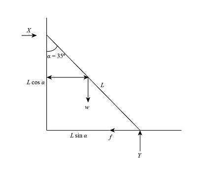 A uniform 250 N ladder rests against a perfectly smooth wall, making a ...