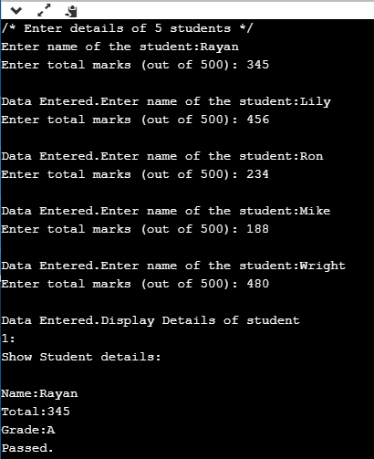 Solved: Write a program in C++ to insert name and marks of 5 students ...