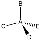 An atom that has two in-plane bonds, a dashed bond, and a wedged bond ...