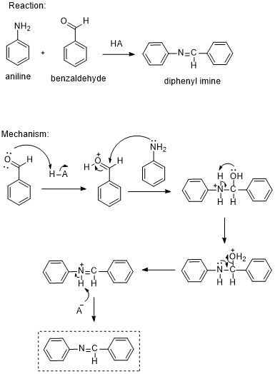 The reaction of aniline with benzaldehyde affords a diphenyl imine ...