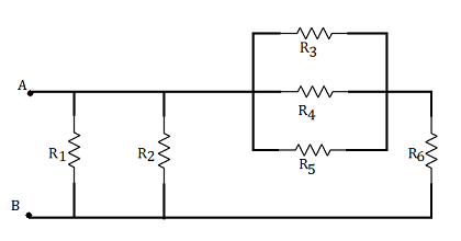 Find the equivalent resistance between points A and B shown in the ...