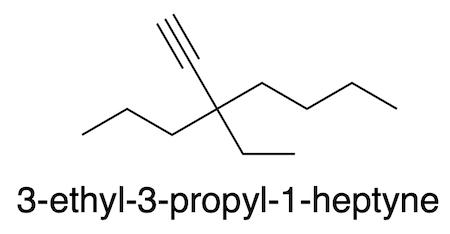 Name the following compound. 3-butyl-3-propyl-1-pentyne 3-ethyl-3 ...
