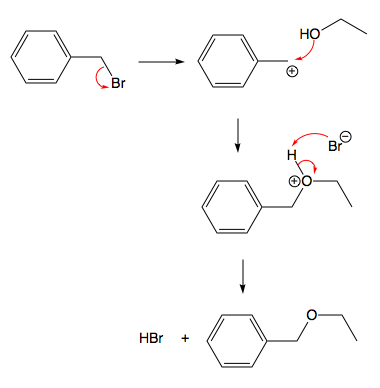 Draw the reaction mechanism of an SN1 reaction of benzyl bromide with ...