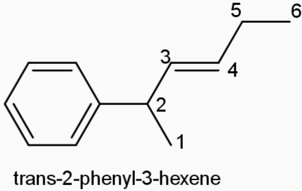 Draw the structure of trans-2-phenyl-3-hexene. | Study.com