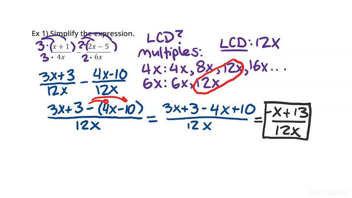 How to Add & Subtract Rational Expressions with Denominators AX and BX ...