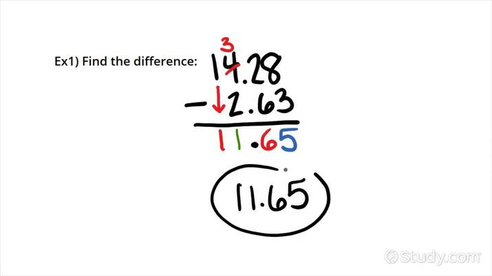How to Subtract Decimals that are Vertically Aligned | Algebra | Study.com